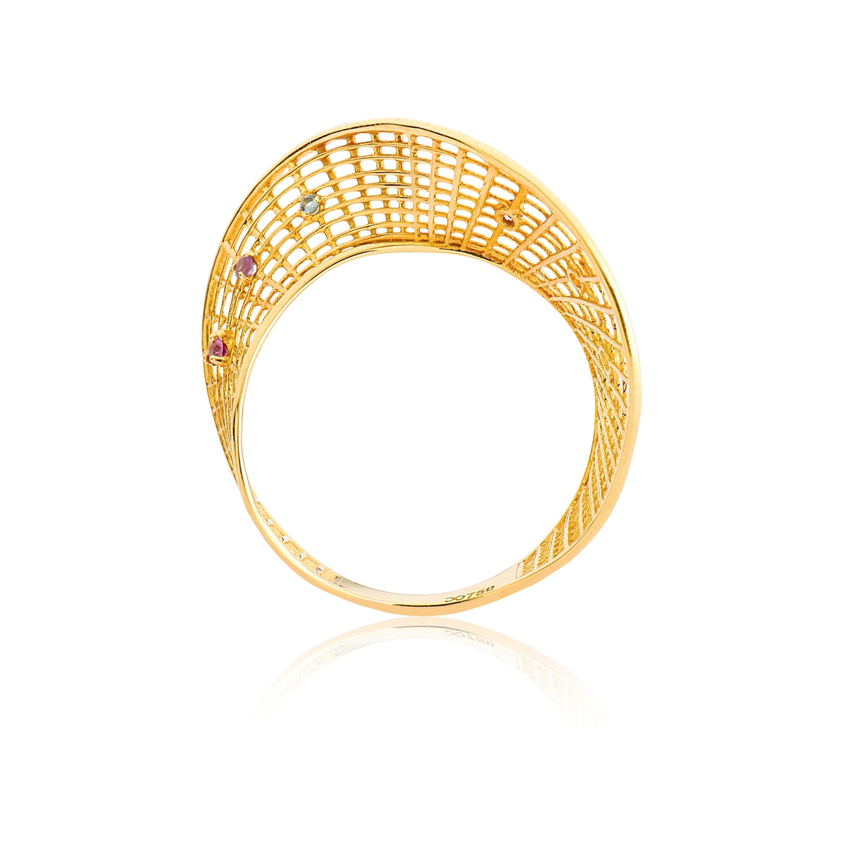 Anel Ouro Filigrana com Mix de Gemas Colors