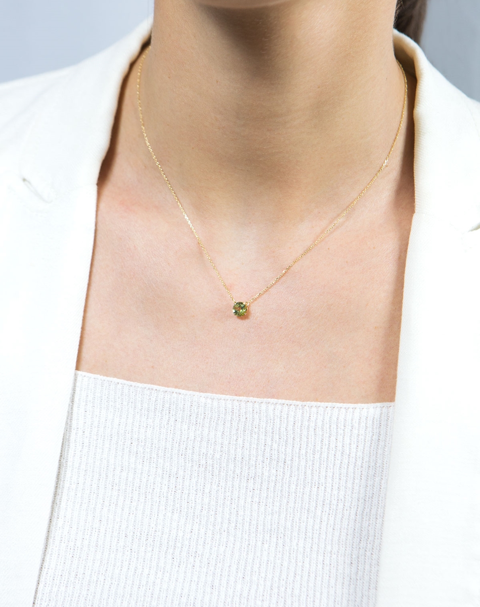 Colar Ouro com topázio verde limão redondo-45cm