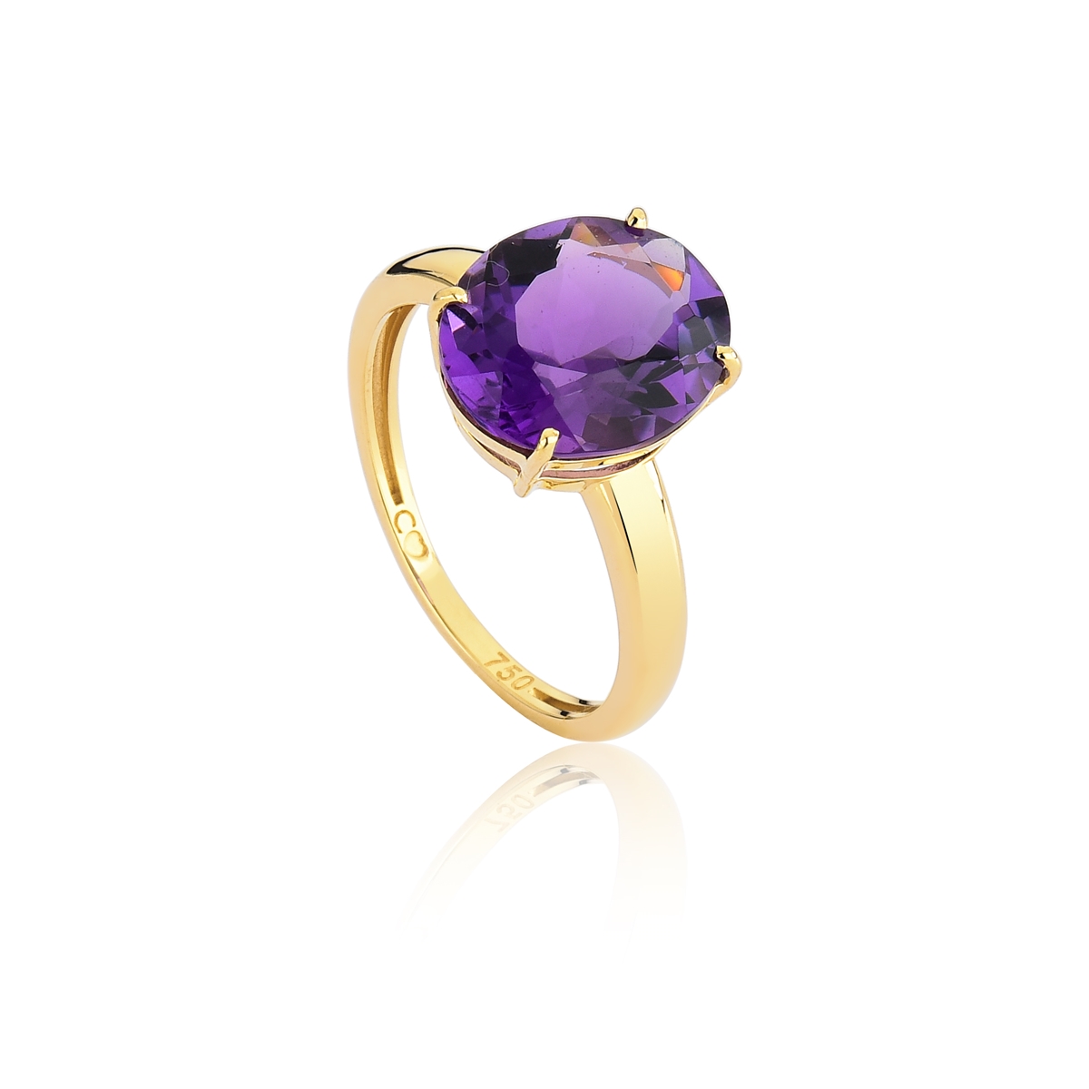 Anel de Ametista Extra gema oval ouro 18k Coliseu