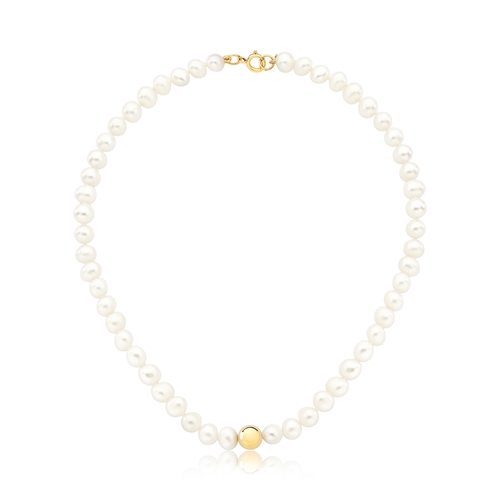Colar Pérola Cultivada e bola de ouro 18k Choker Coliseu 38cm