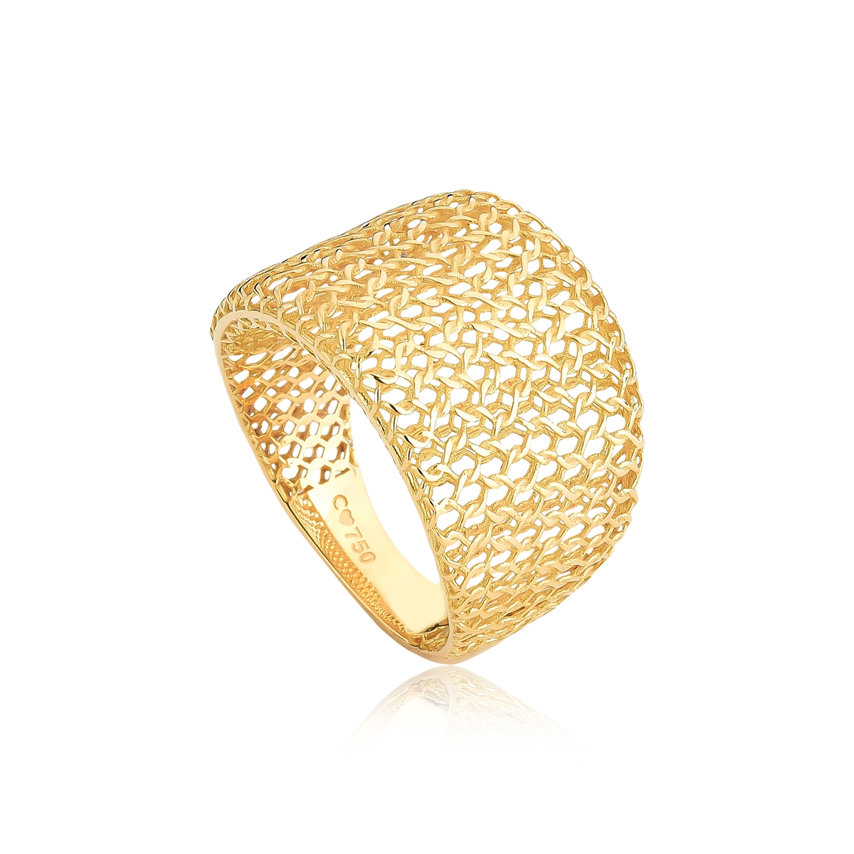 Anel rendado filigrana abaulado largo ouro 18k Coliseu