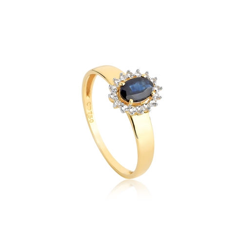 Anel Formatura de Safira azul e Topázio branco ouro 18k Coliseu