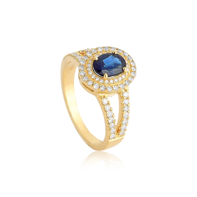 Anel Princess de Safira azul e Diamantes ouro 18k Coliseu
