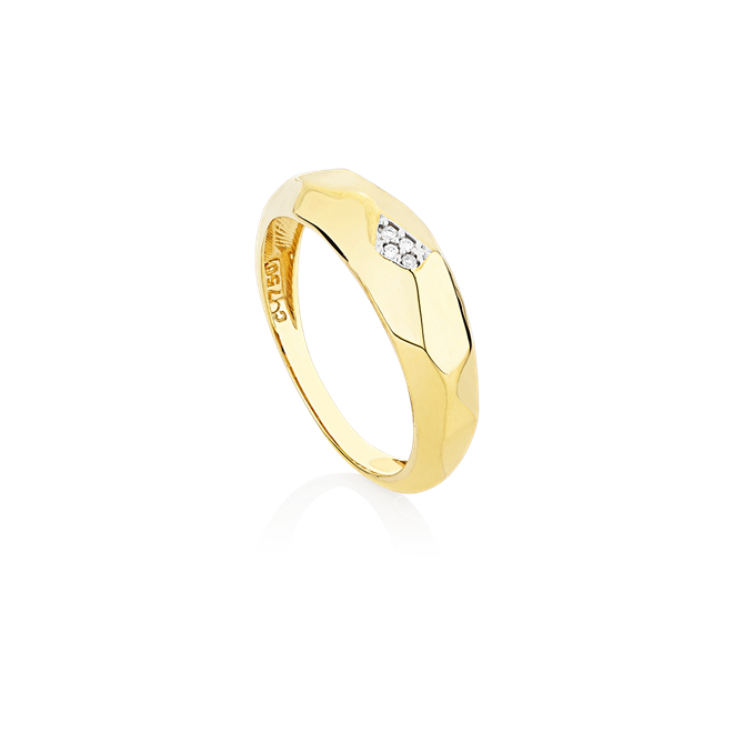 Anel facetado polido com Diamantes aro polido ouro 18k Coliseu