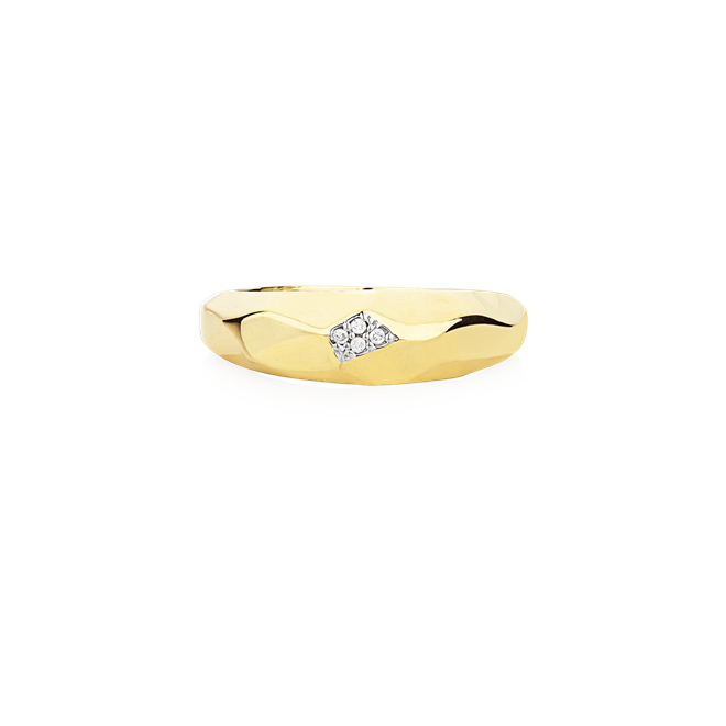 Anel facetado polido com Diamantes aro polido ouro 18k Coliseu