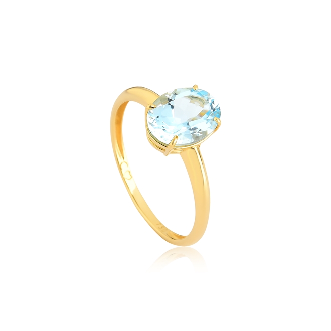 Anel gema oval de Topázio Sky ouro 18k Coliseu